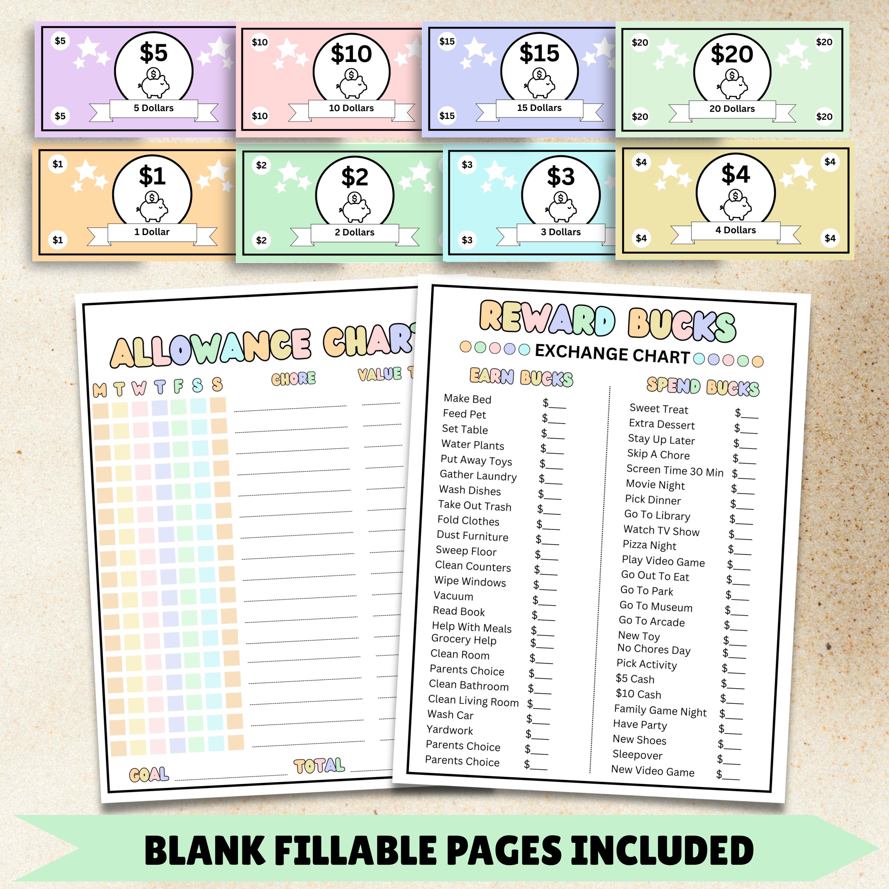 Editable Rewards Chart Play Money | Pretend Chores Cash for Moms ...