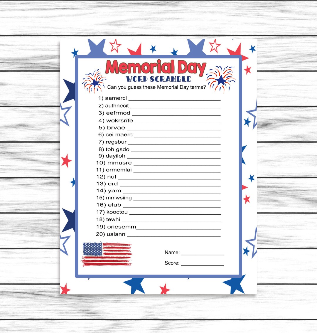 Memorial Day Word Scramble, Party Game, Word Game, for Adults Kids ...
