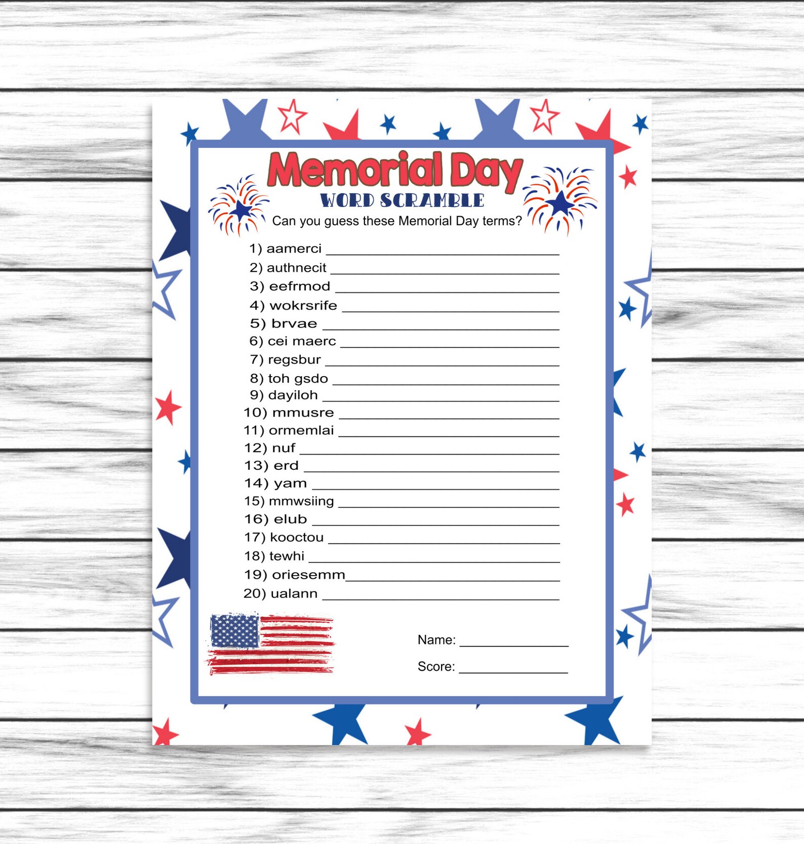 Memorial Day Word Scramble Party Game Word Game for Adults - Etsy