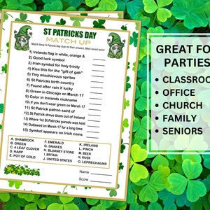 St Patricks Day Trivia Matching Game, St Patricks Day Game, St Patricks ...