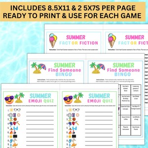 Printable Summer Games for Kids Adults Families | Editable Summer ...
