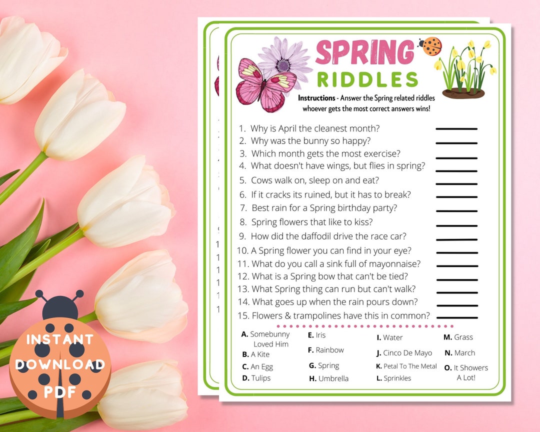 Spring Riddles Printable Quiz | Fun Activity Idea for Adults & Kids ...