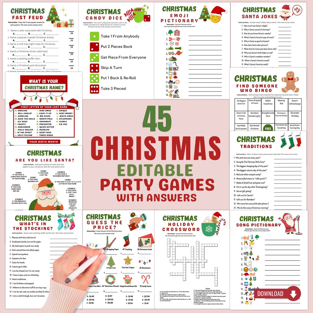 Christmas Party Editable Games | Printable Xmas Game Bundle | Christmas ...