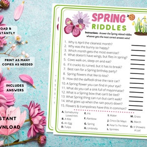 Spring Riddles Printable Quiz | Fun Activity Idea for Adults & Kids ...