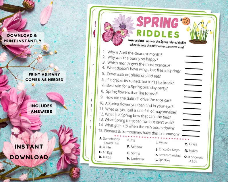 Spring Riddles Printable Quiz | Fun Activity Idea for Adults & Kids ...