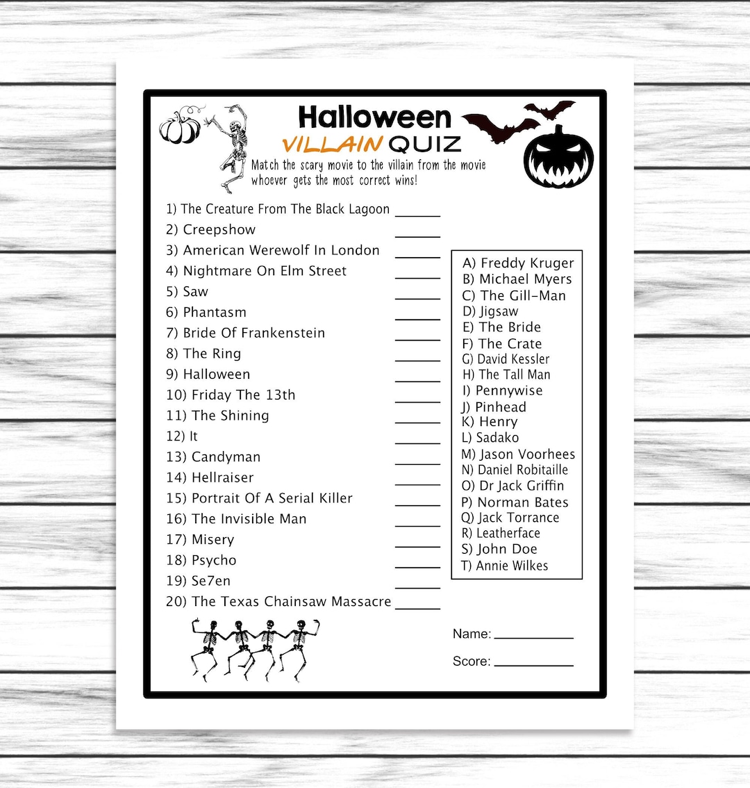Halloween Villain Quiz Game, Virtual or Printable Halloween Costume ...
