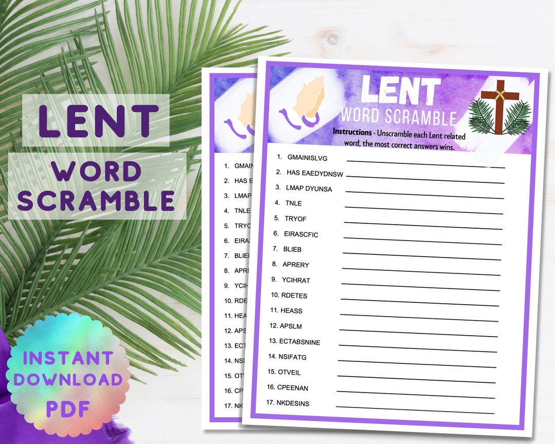 Lent Printable Word Scramble, Kids Lenten Party Game, Lent Word Quiz ...