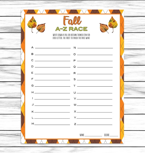 Fall A-Z Word Race Game Printable or Virtual Game for Adults | Etsy