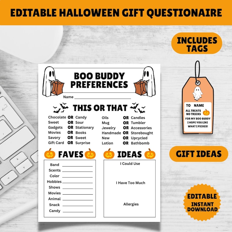 Editable Boo Buddy Questionnaire | Halloween Gift Exchange Survey for ...