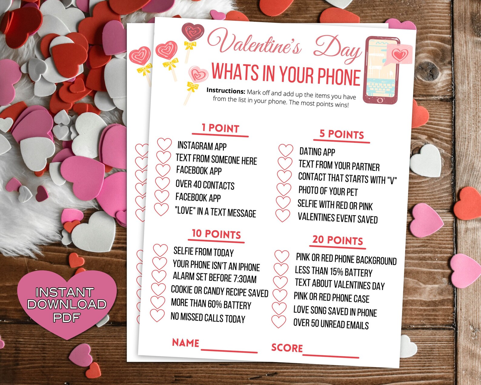 Valentines Day Whats in Your Phone Game Virtual or Printable - Etsy