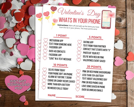 Valentines Day Whats in Your Phone Game Virtual or Printable | Etsy