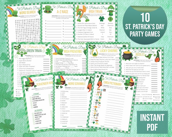 10 St Patricks Day Printable Party Games St Paddys Office | Etsy