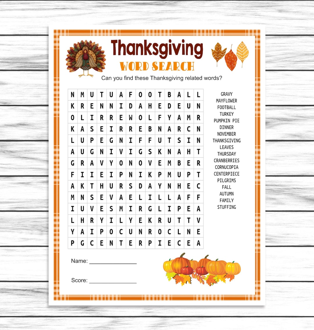 Thanksgiving Word Search Find Game, Printable or Virtual Turkey Day ...