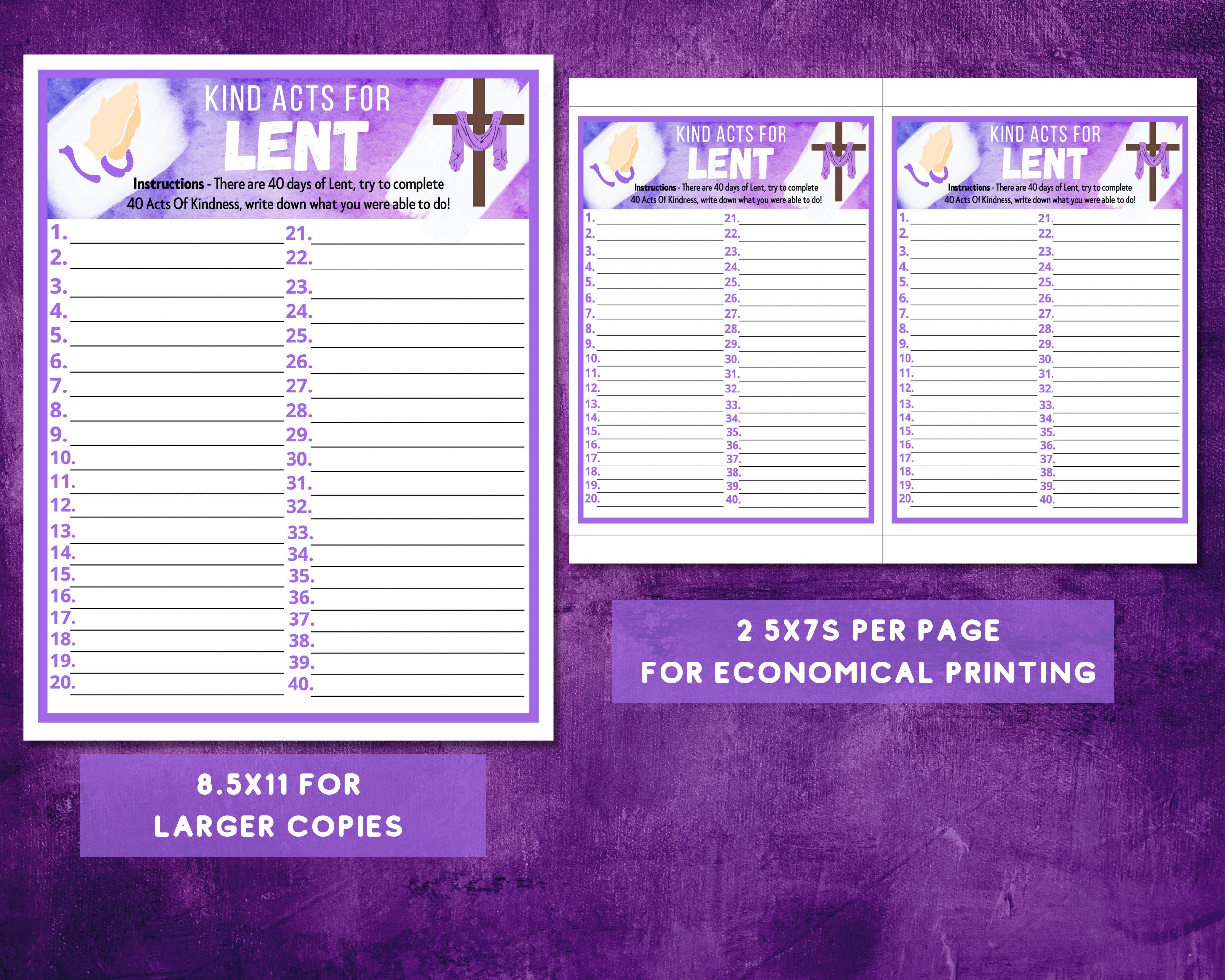 Lent Printable Kids Activity Tracker Childrens Kindness | Etsy