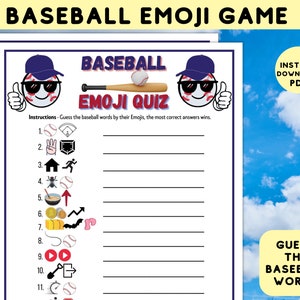 Printable Baseball Emoji Pictionary Team Party Game | World Series Quiz ...