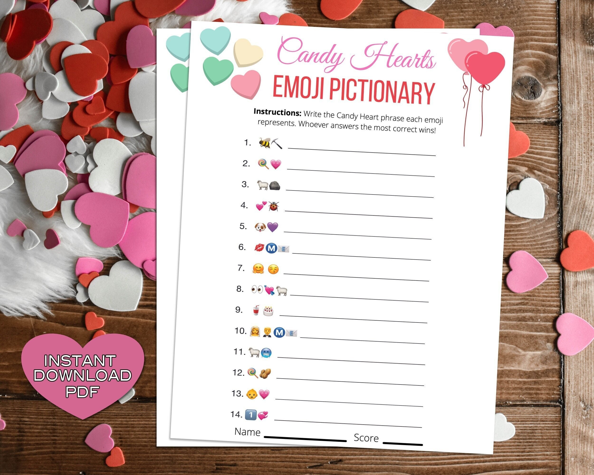 Valentines Day Candy Heart Emoji Pictionary Game,virtual or Printable V ...