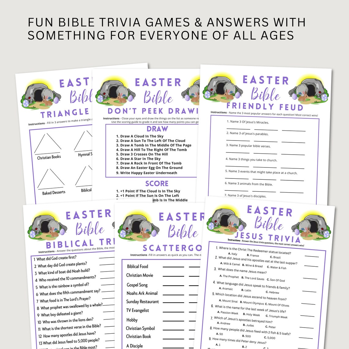 Printable Easter Themed Bible Games and Answers Mega Bundle |sunday ...