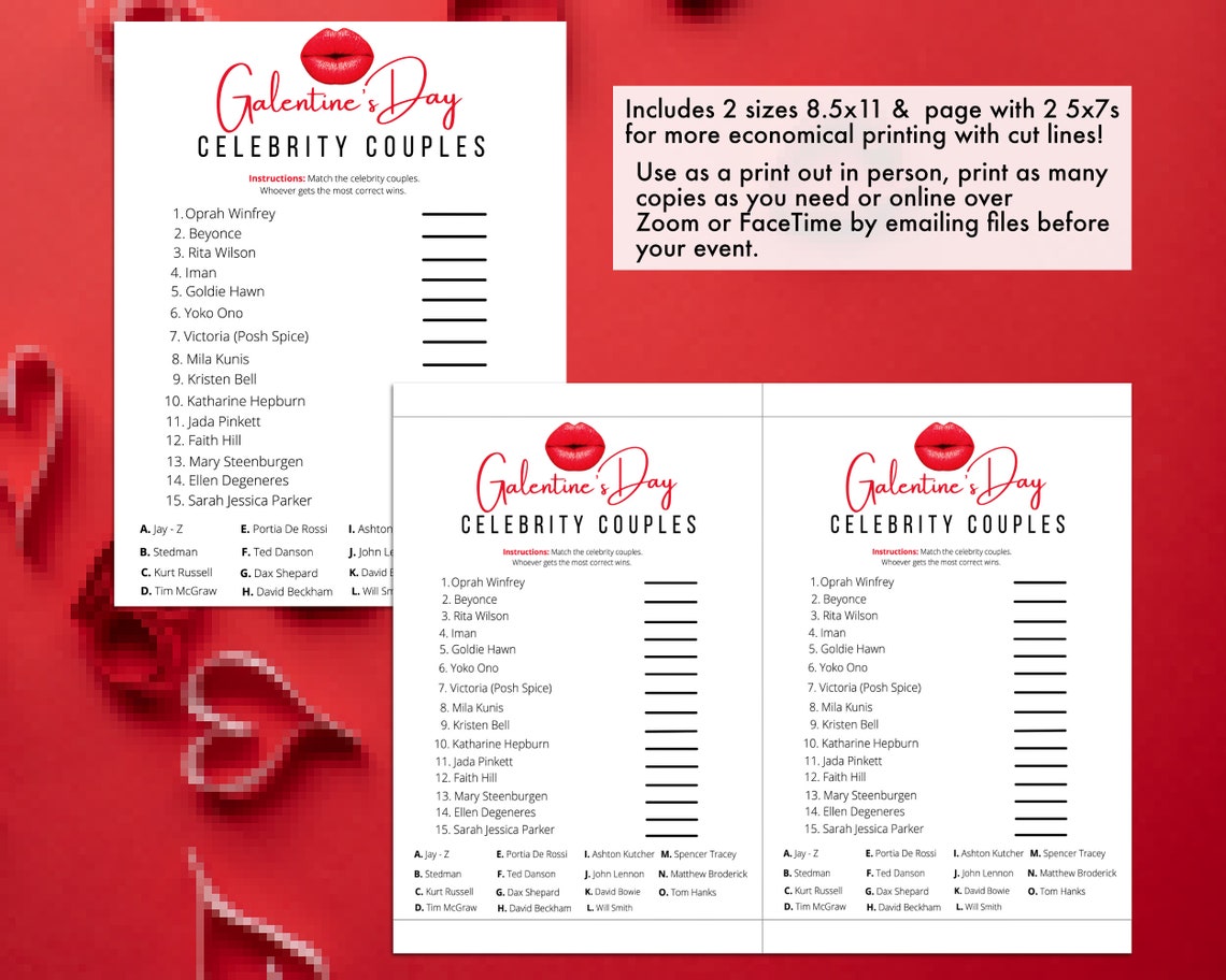 Galentines Day Famous Couples Game fun Party Game Ladies | Etsy