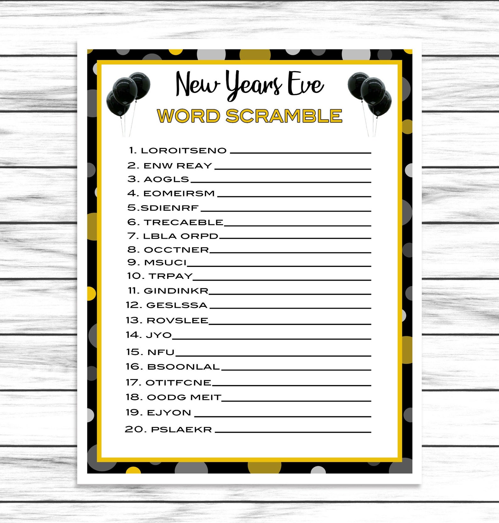 New Years Eve Word Scramble Game, Printable or Virtual Holiday Party ...