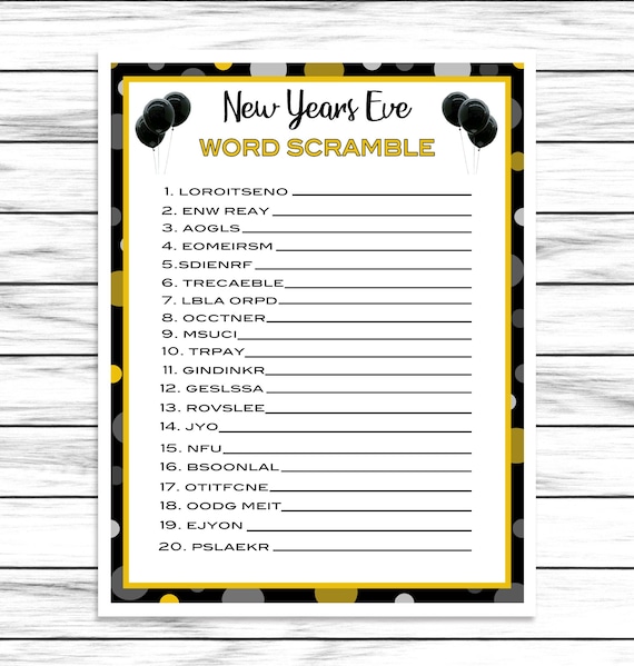 New Years Eve Word Scramble Game Printable or Virtual Holiday | Etsy