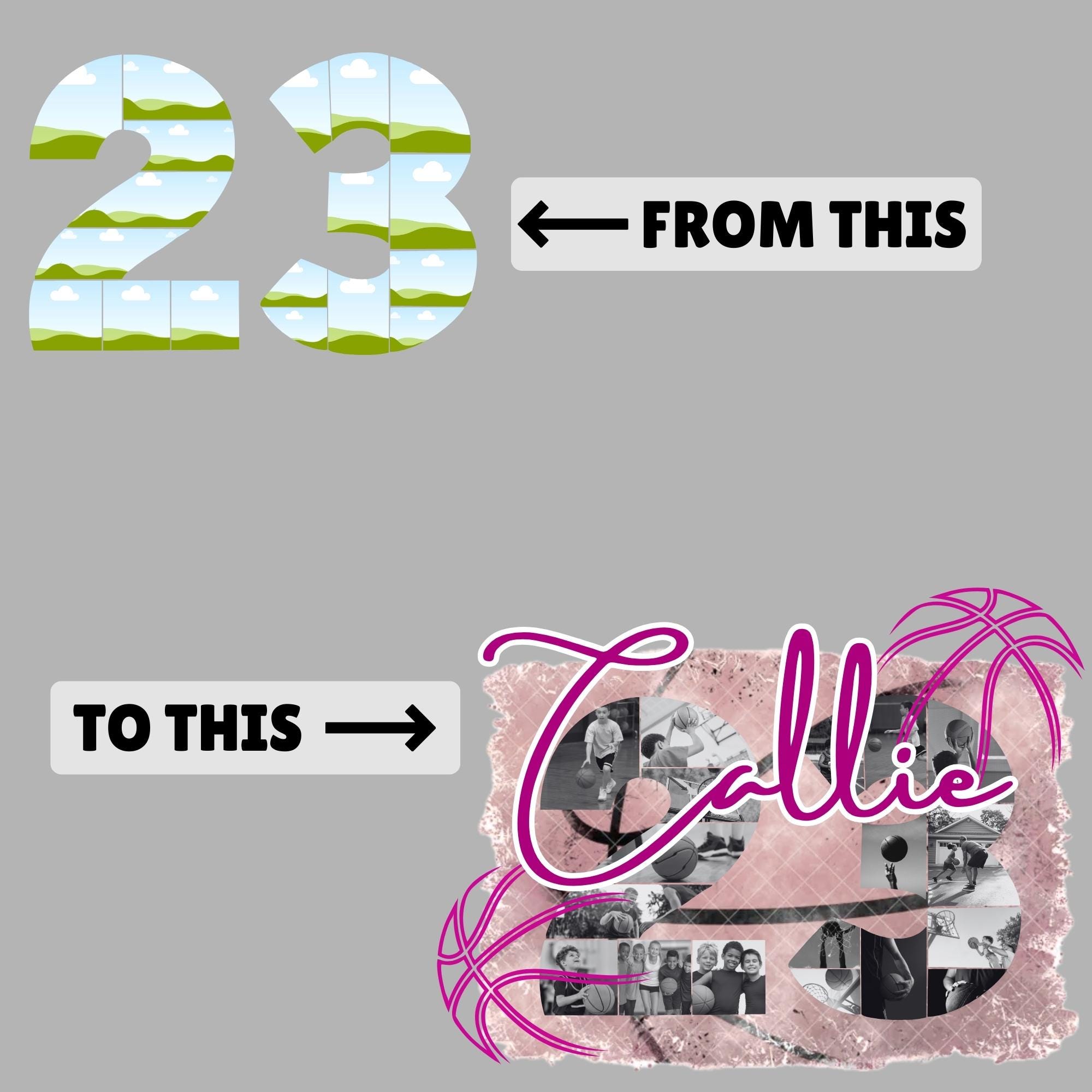 Editable Number Photo Collage Template for Canva | Drag and Drop ...