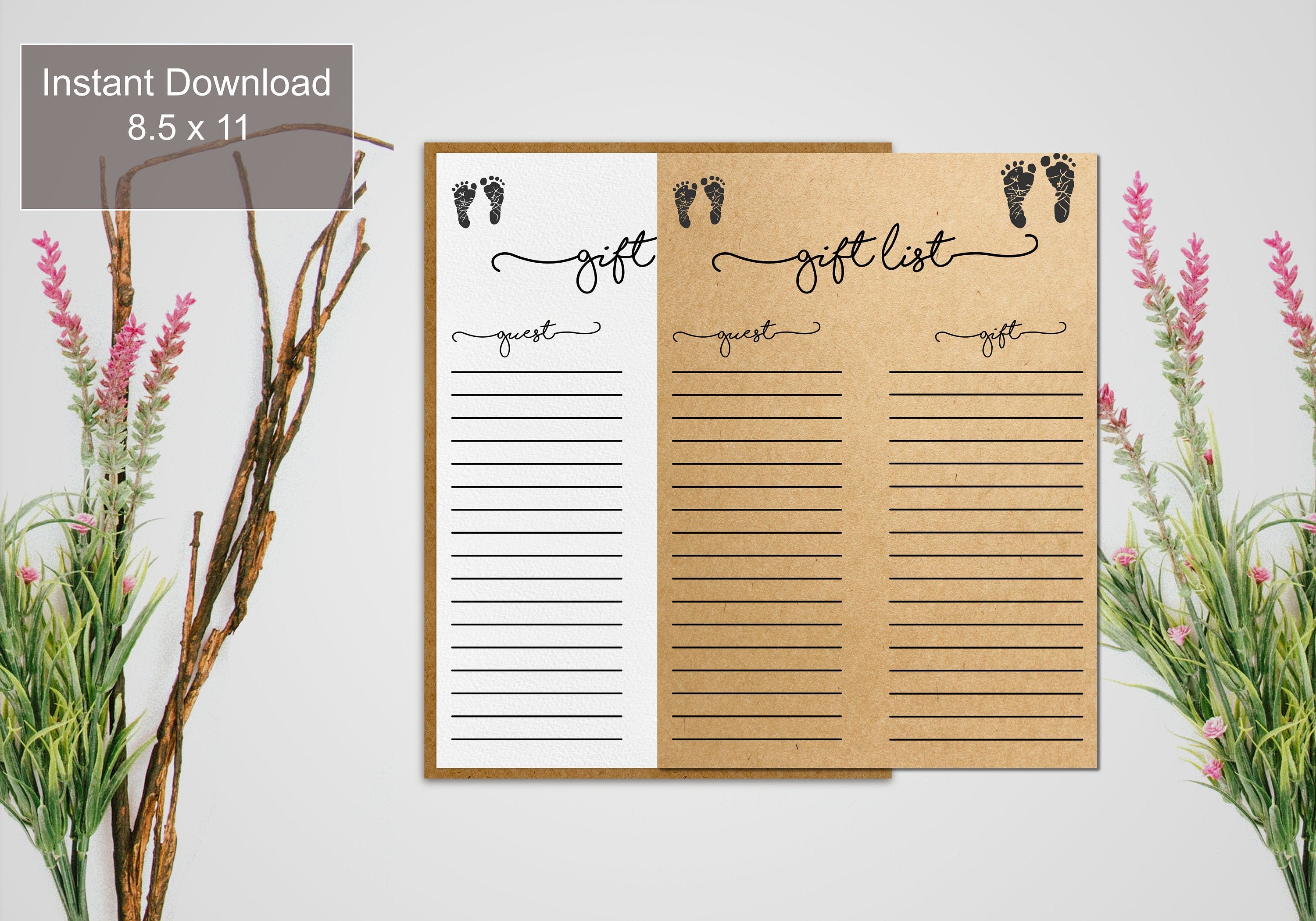 Rustic Baby Shower Gift List, Gift Tracker, Baby Shower Gift Log, Gift ...