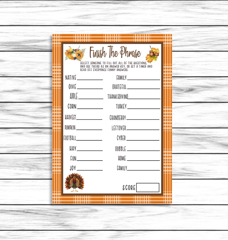 Thanksgiving Game Finish the Phrase Thanksgiving Dinner - Etsy