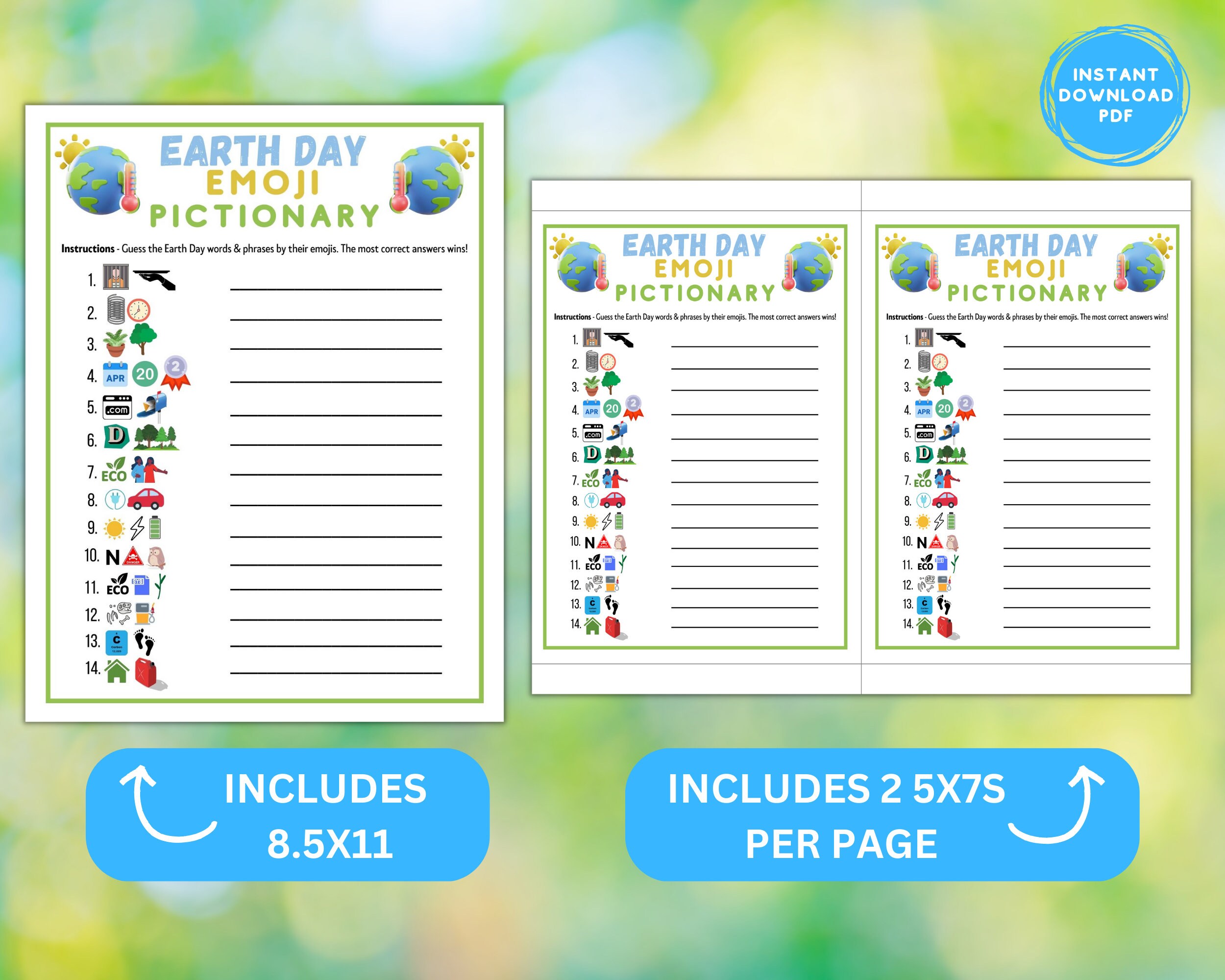 Printable Earth Day Emoji Pictionary Game | Classroom Work Church Party ...
