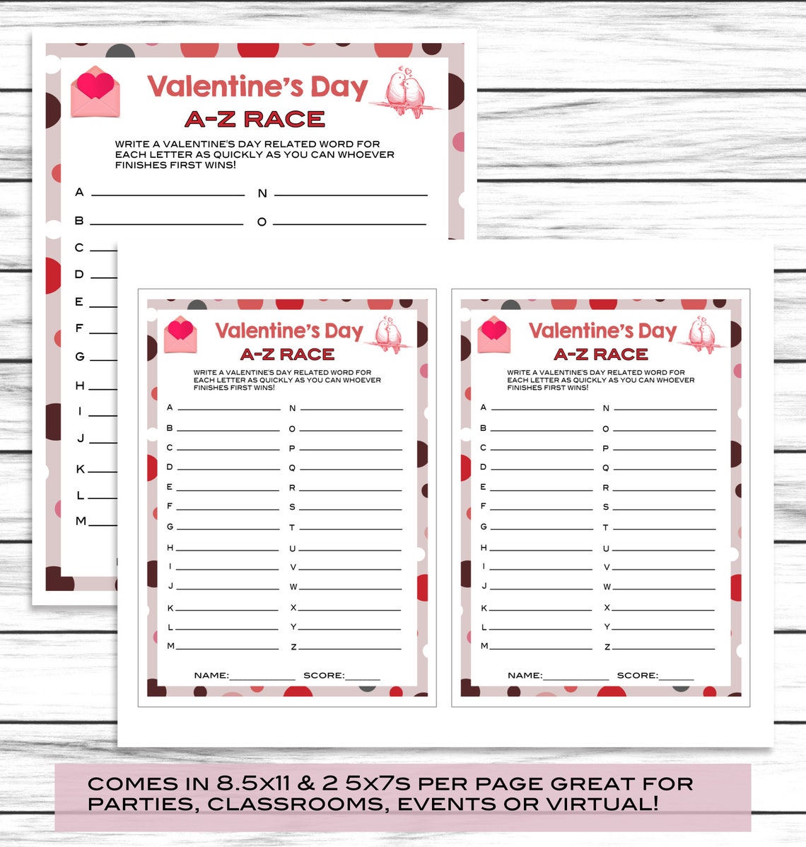 Valentines Day A-Z Word Game Virtual or Printable V-day Party | Etsy