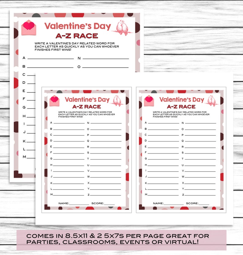 Valentines Day A-Z Word Game Virtual or Printable V-day Party - Etsy
