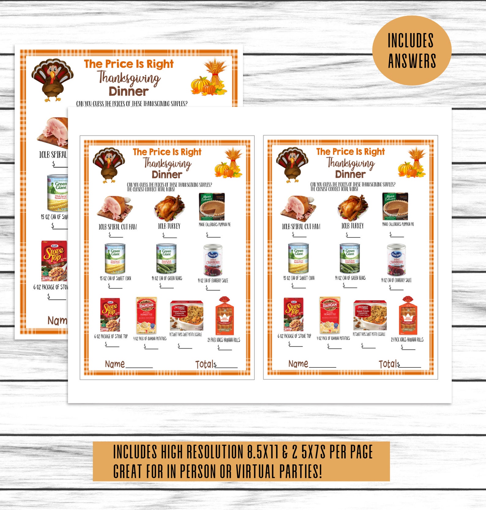 Thanksgiving Dinner Guess Price Game Printable or Virtual - Etsy
