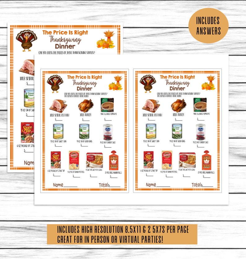Thanksgiving Dinner Guess Price Game Printable or Virtual - Etsy