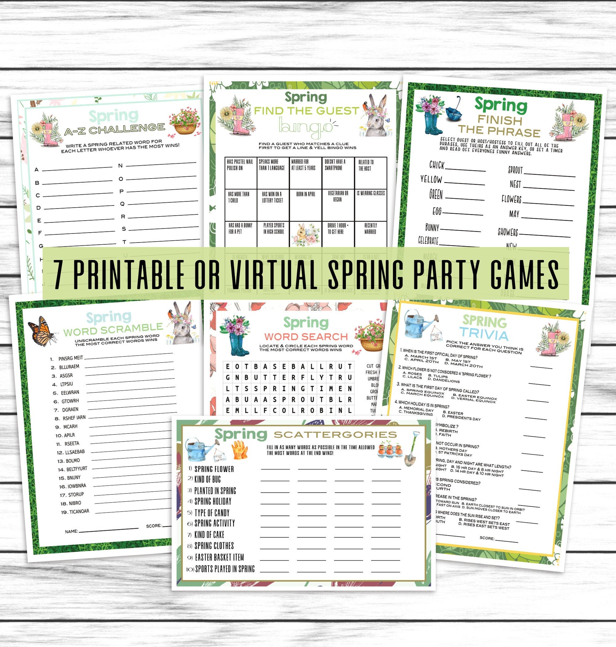 Spring Fun Games Spring Party Games Trivia Scattergories | Etsy