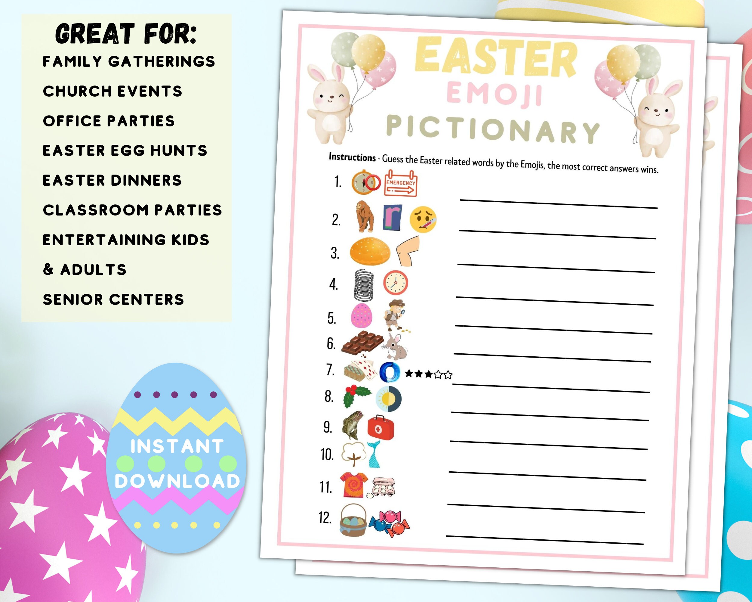 Easter Printable Emoji Pictionary Game Fun Family Activity - Etsy UK