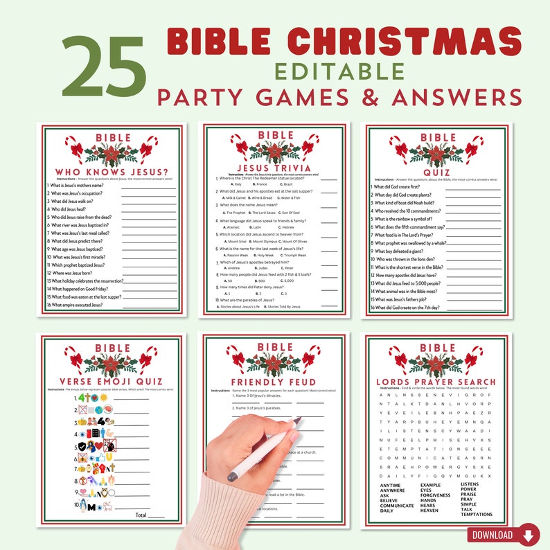 Church Christmas Party Bible Games | Editable Holiday Nativity Games ...