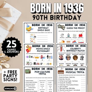 90th Birthday Games Born in 1936 | 25 Printable Adult Party Games ...