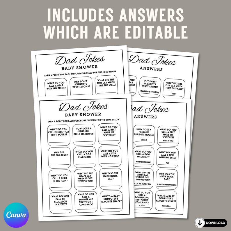 Dad Jokes Icebreaker Party Game Template | Baby Shower Editable ...