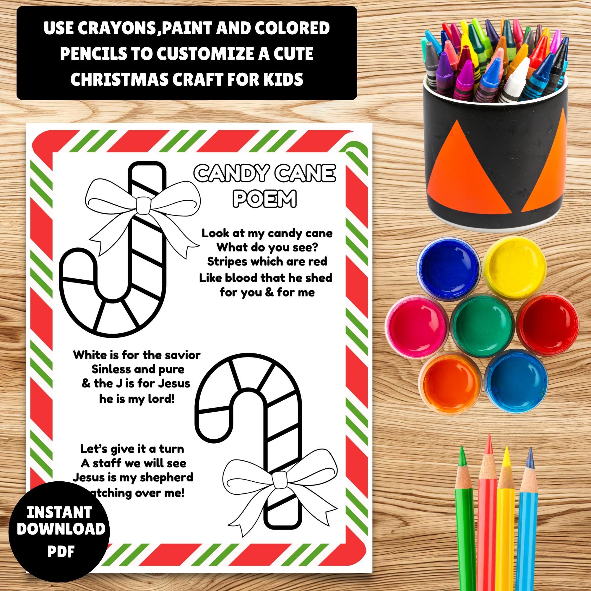 Candy Cane Story Fingerprint Craft • Christian Christmas Poem Printable ...