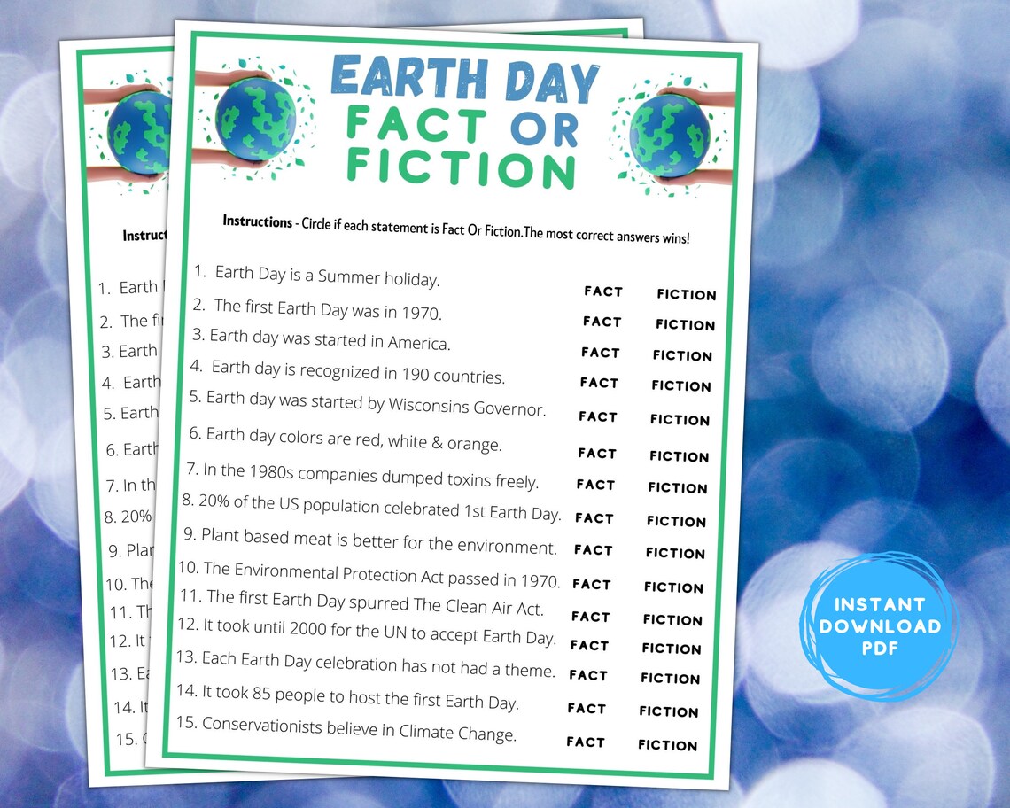 Printable Earth Day Fact or Fiction Game | Classroom Office Seniors ...