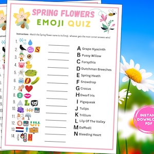 Spring Flower Emoji Trivia Match up | Printable Springtime Game ...