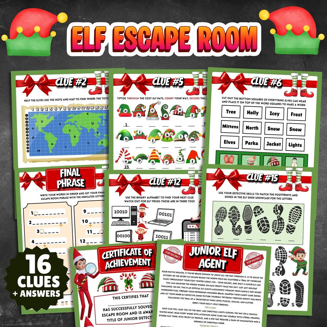 Christmas Escape Room Game, 16 Elf Logic Puzzles, Printable Holiday ...