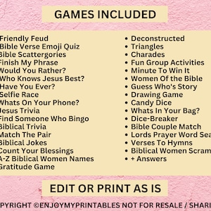 Printable Womens Ministry Games Bible Study Group Retreat Activities ...