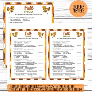 Fall Trivia Game, Printable or Virtual Game for Adults and Kids, Office ...