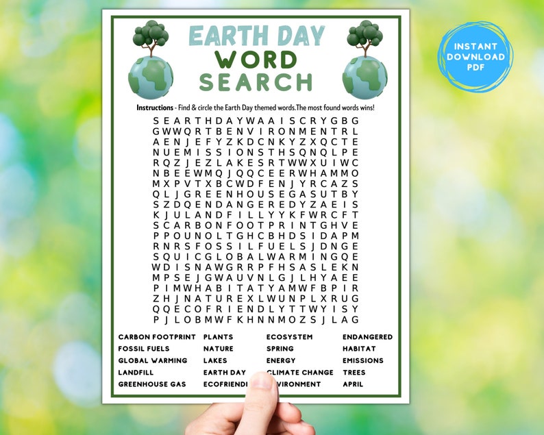 Printable Earth Day Word Search Game Classroom Office - Etsy