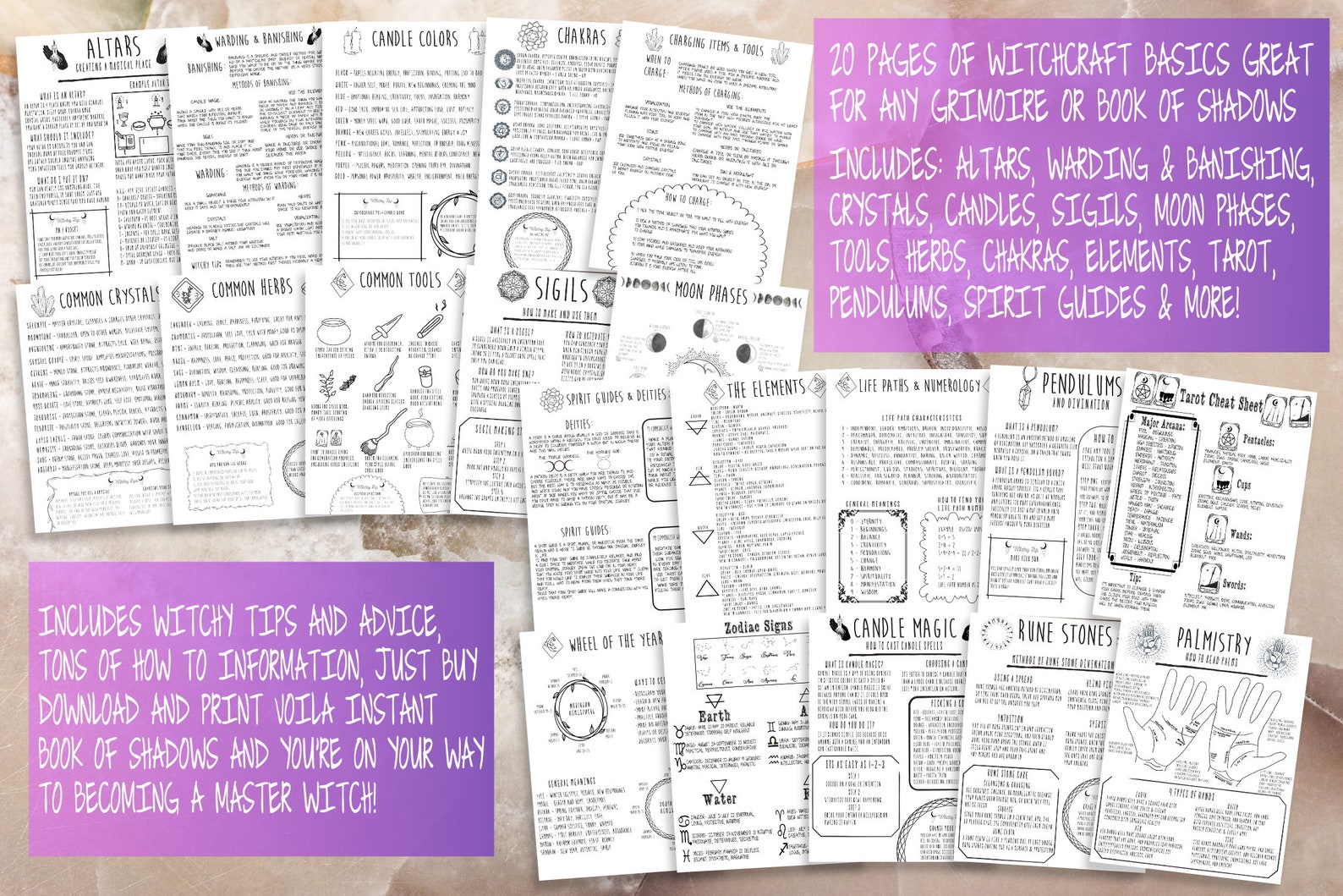 Witchcraft Basic Printable Grimoire Pages, Book of Shadows Pages, Moon ...