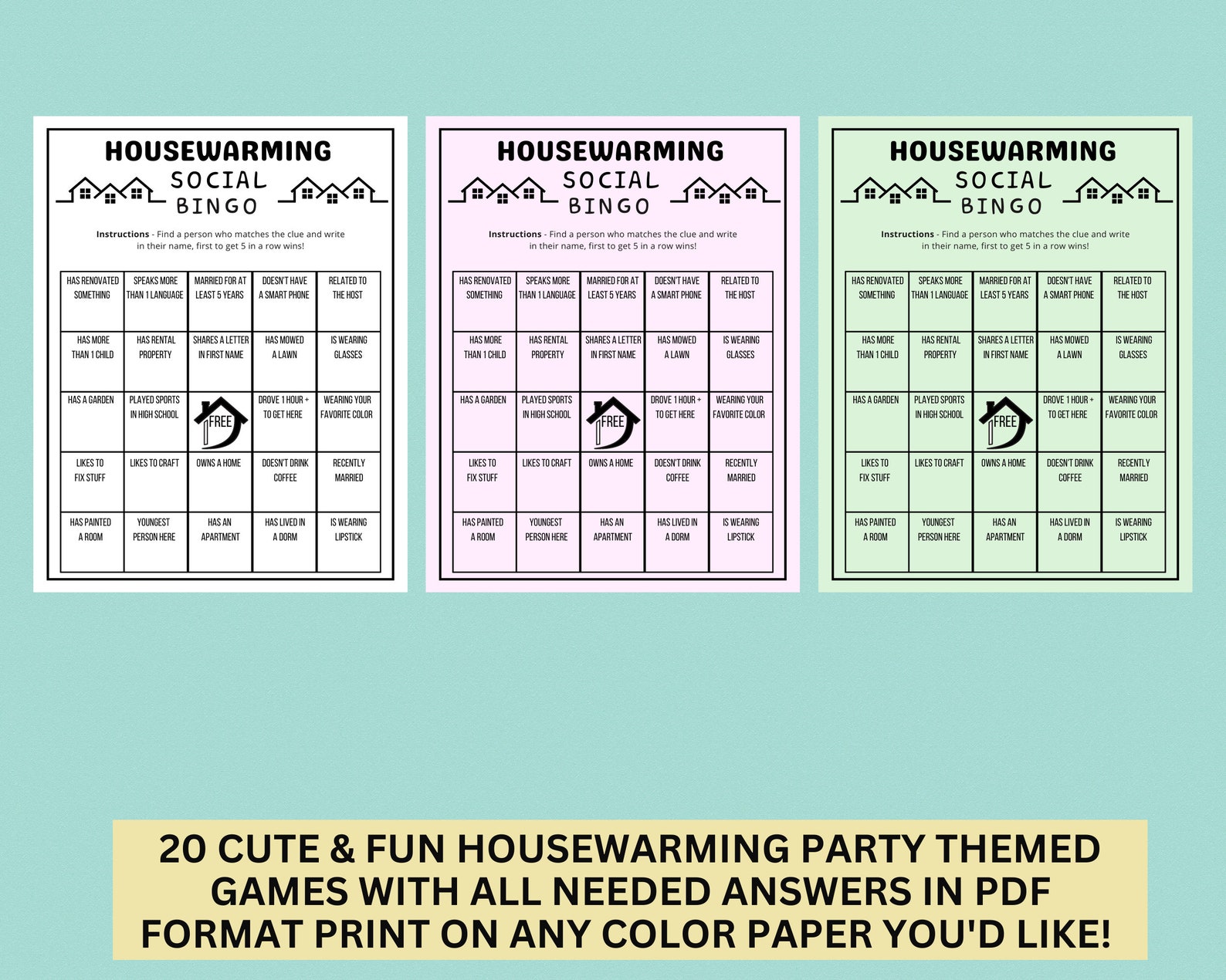 Printable Housewarming Party Games | New Home Game Bundle | Moving ...