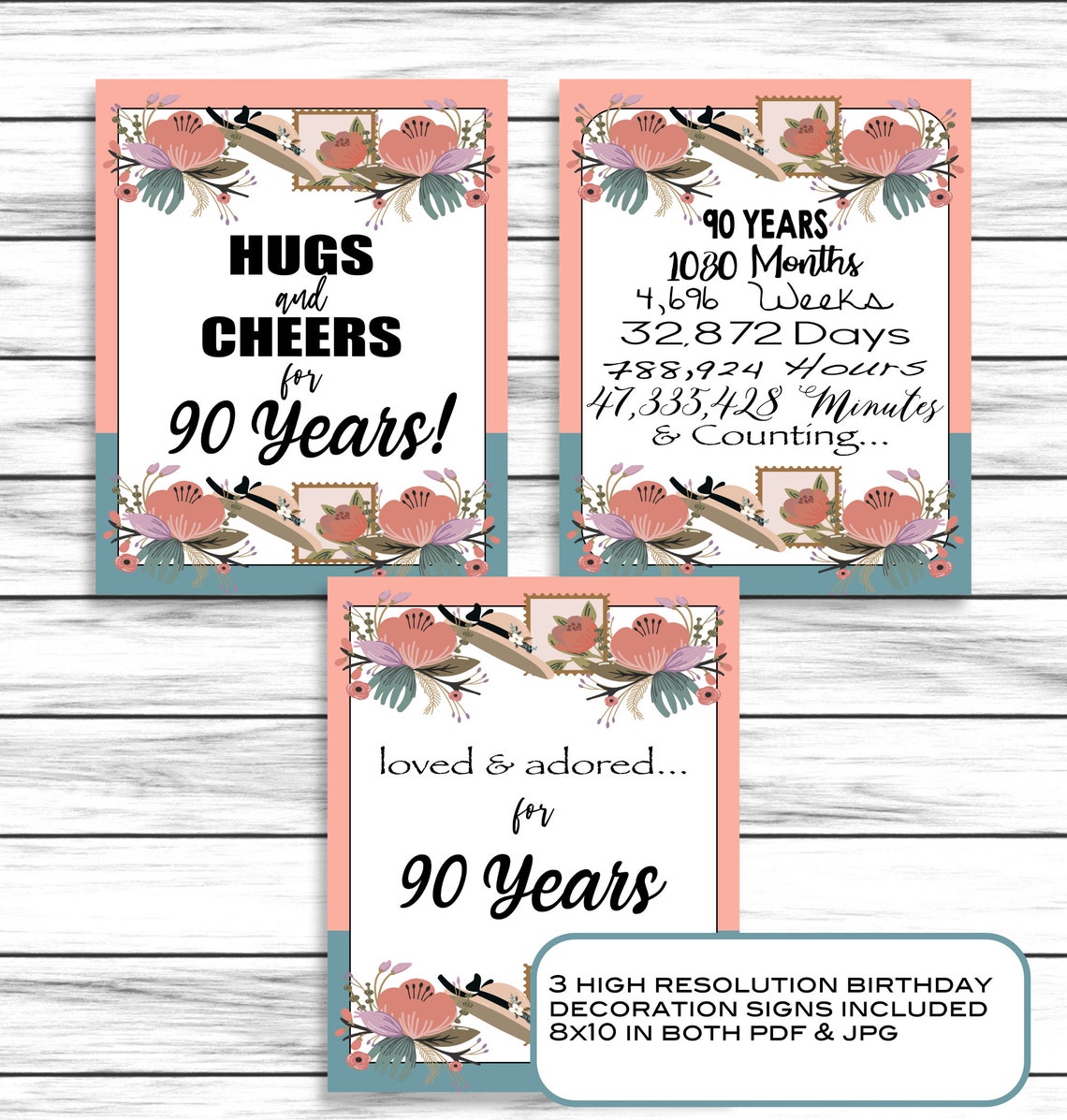 Printable 90th Birthday Party Signs Pink 90th Bday Decor - Etsy