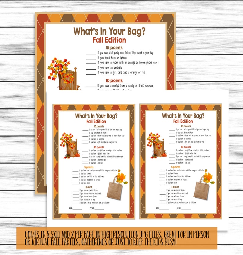 Fall Whats in Your Bag Autumn Party Game Purse Game for - Etsy
