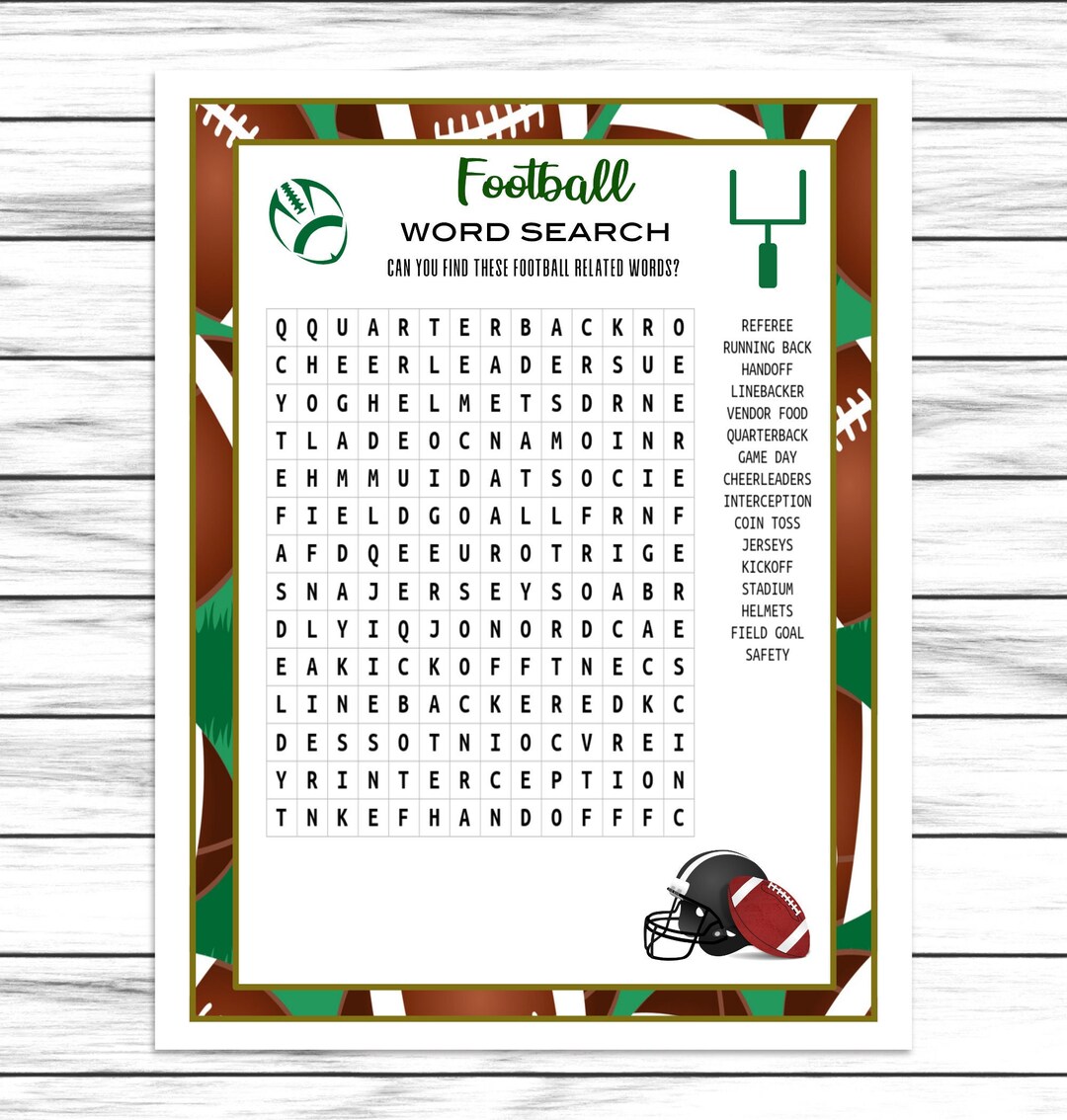 Football Word Search, Printable or Virtual Football Party Game for Kids ...