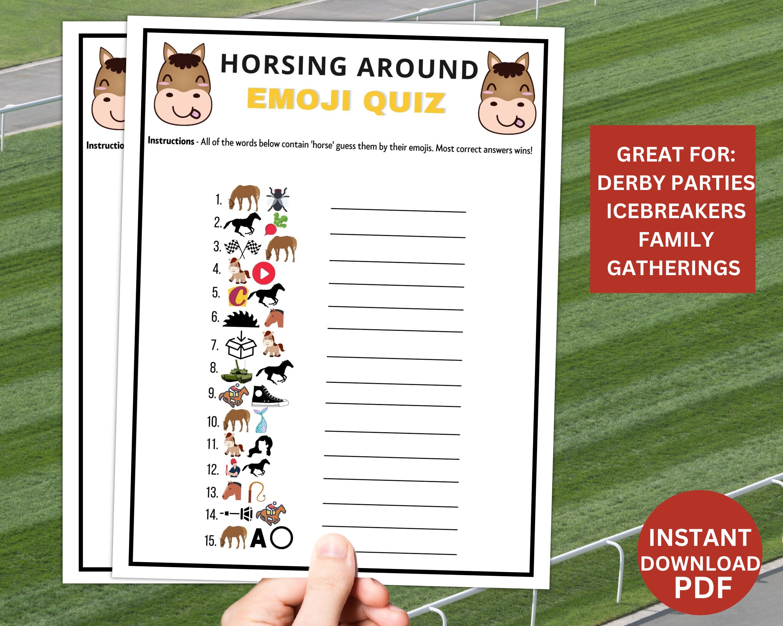 Printable Kentucky Derby Horse Words Emoji Trivia Game | Derby Party ...